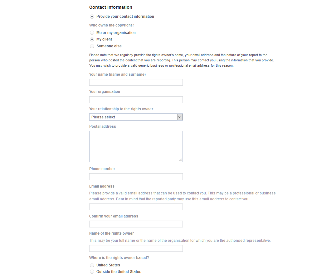 Facebook Copyright Report Webform - Ustels