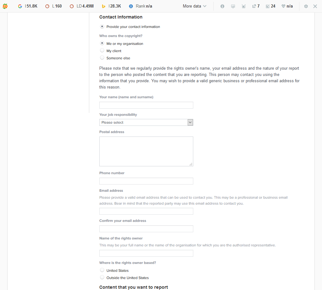 Instagram Copyright Report Webform - Ustels