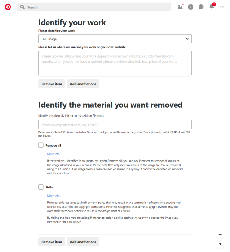 Pinterest Copyright Report Webform - Ustels