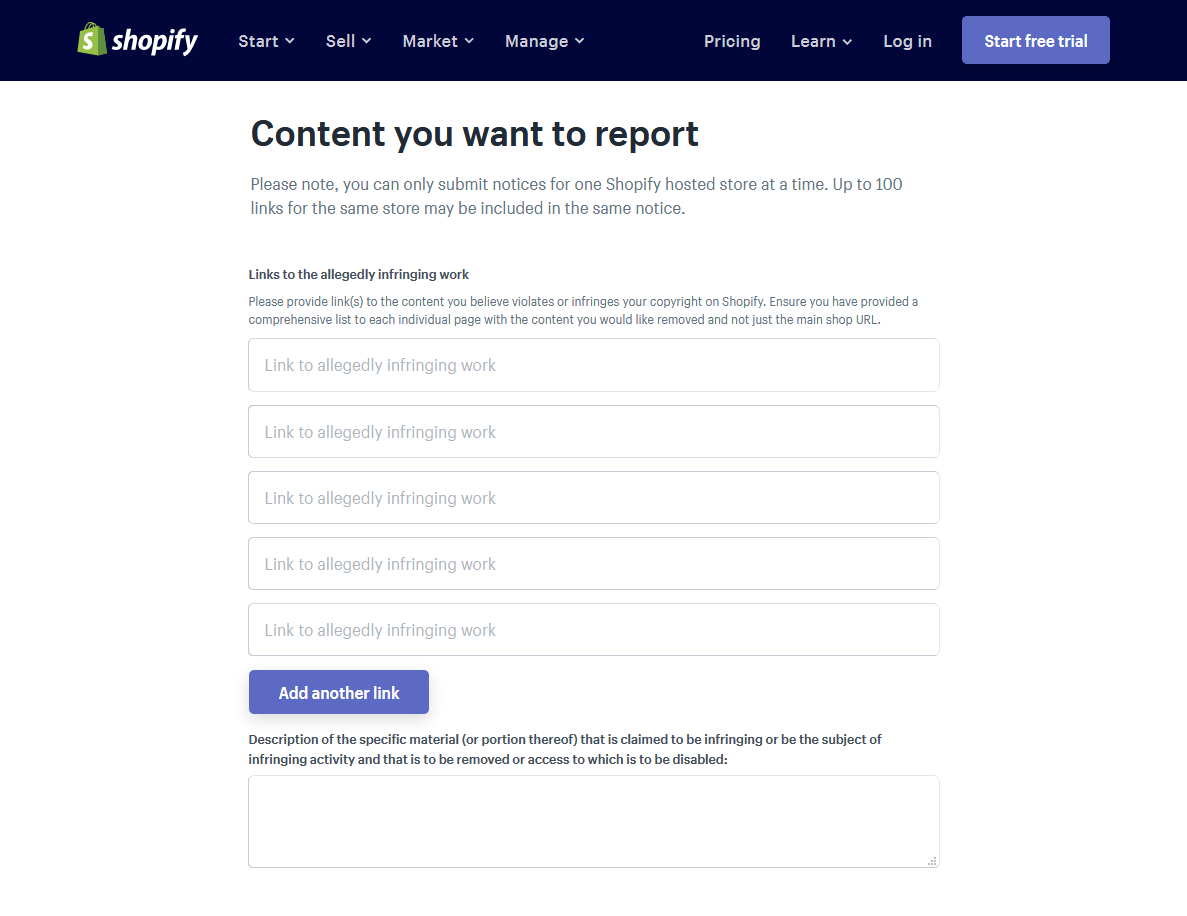 Shopify DMCA Copyright Webform - Ustels
