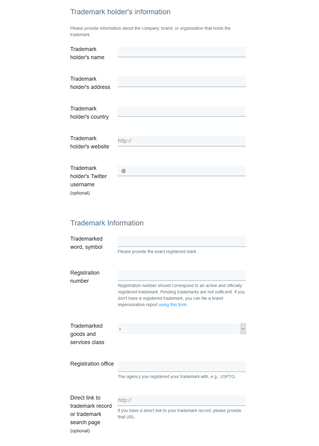 Twitter Trademark Report Webform - Ustels