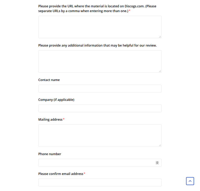 Discogs Copyright Report Webform - Ustels