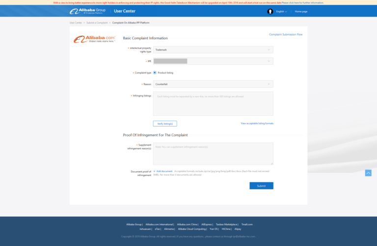 Alibaba Intellectual Property Protection Platform - Ustels